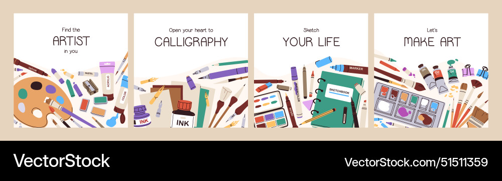 Art and craft card designs set artists Royalty Free Vector