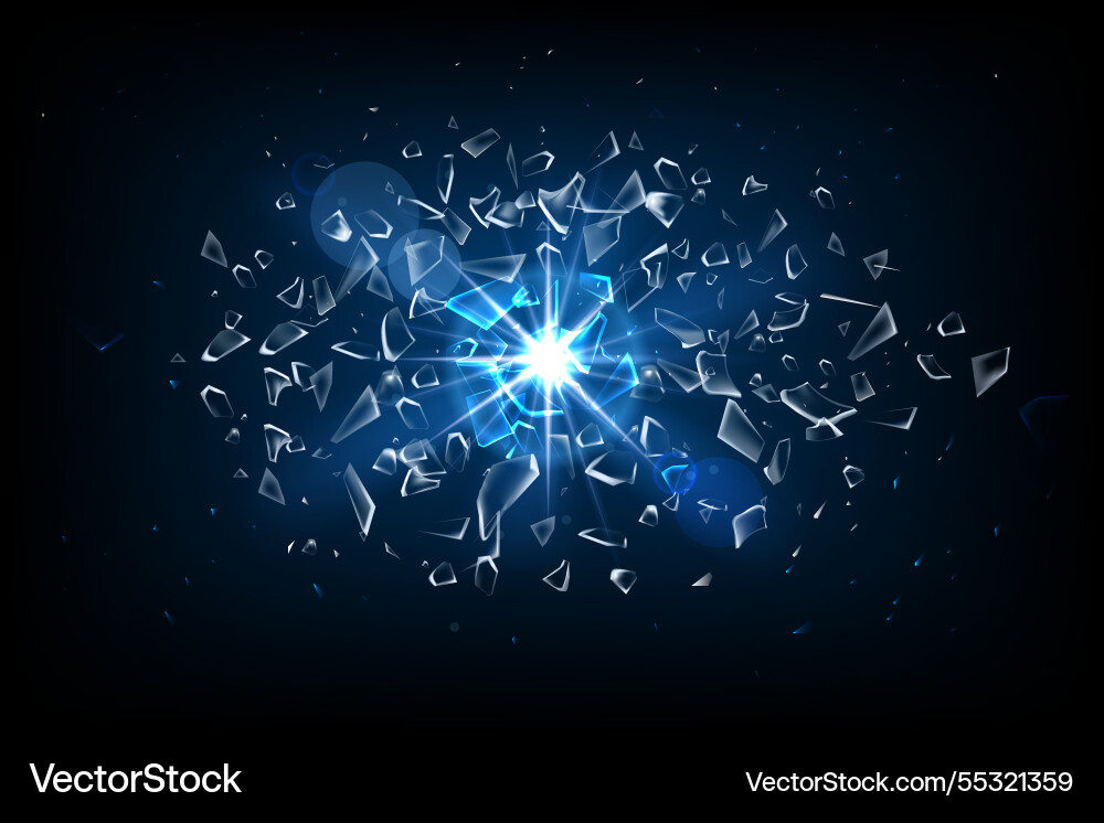 Blue light shatter glass fragments broken shards Vector Image
