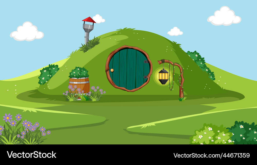 Fantasy hobbit house background Royalty Free Vector Image