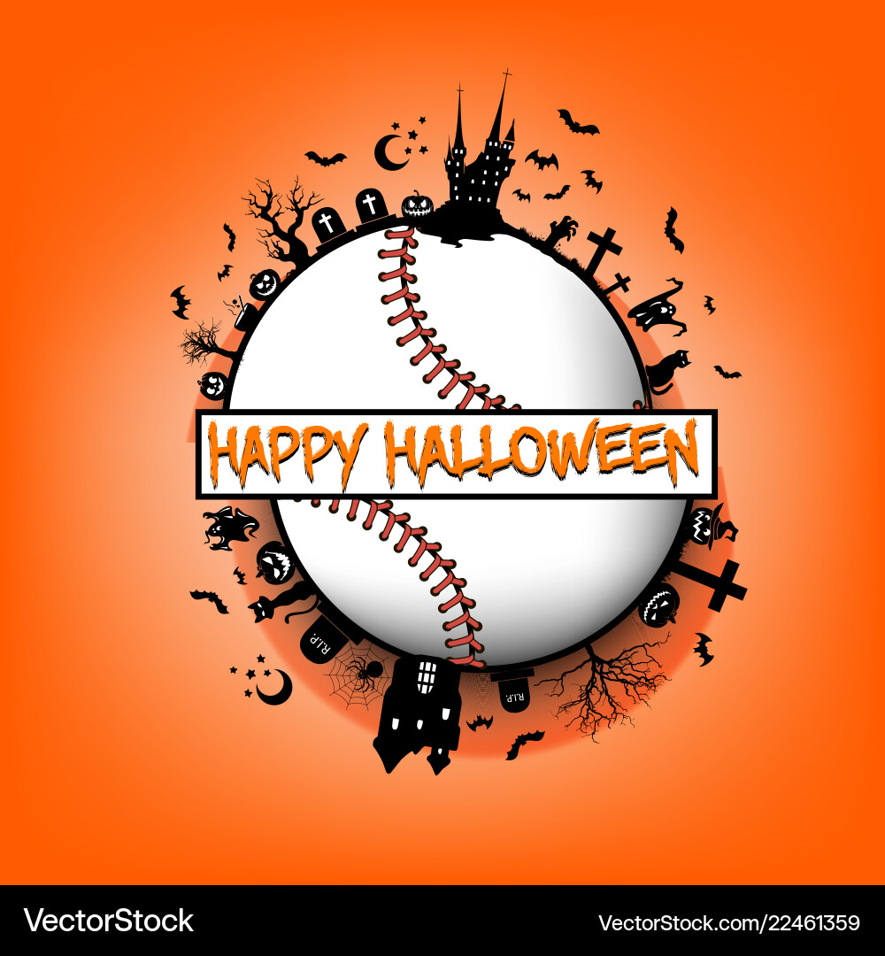 Happy halloween and baseball ball Royalty Free Vector Image