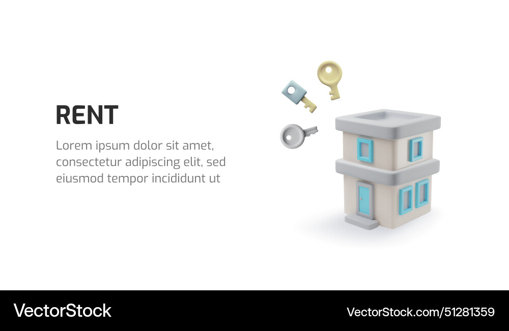 Two floors building with keys rent banner Vector Image
