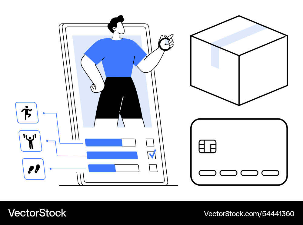 Fitness app user tracking progress with mobile Vector Image