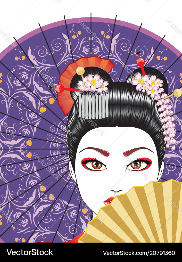 Geisha with fan Royalty Free Vector Image - VectorStock