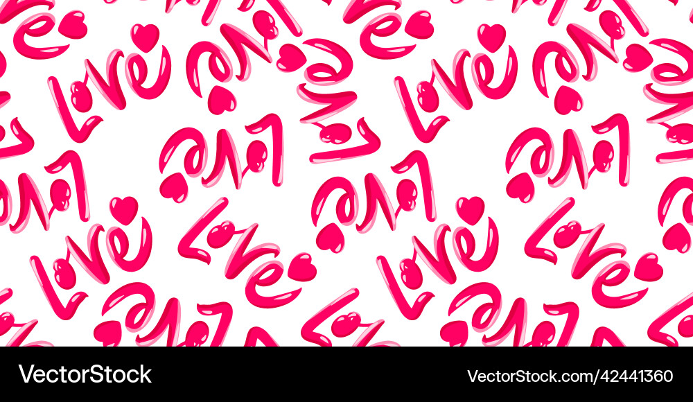 Love seamless pattern with hearts and lettering Vector Image