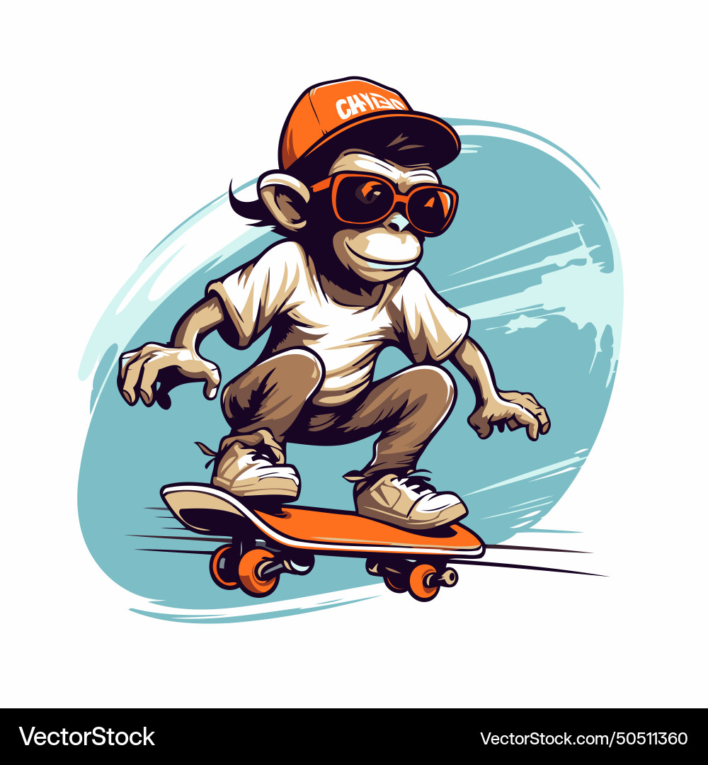 Monkey skateboarder with helmet and skateboard Vector Image