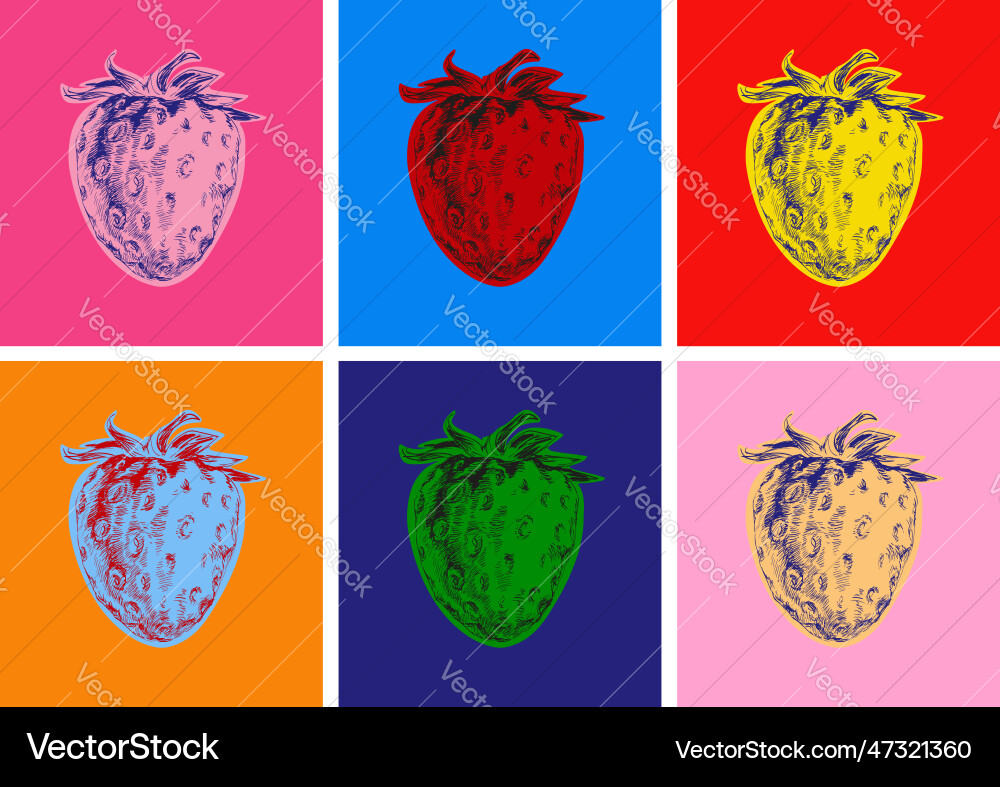 Strawberry hand drawn pop art Royalty Free Vector Image