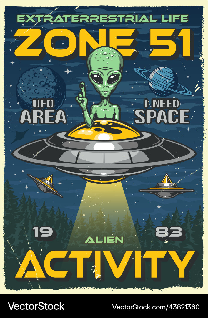 Zone 51: Alien Invasion Poster Royalty Free Vector Image