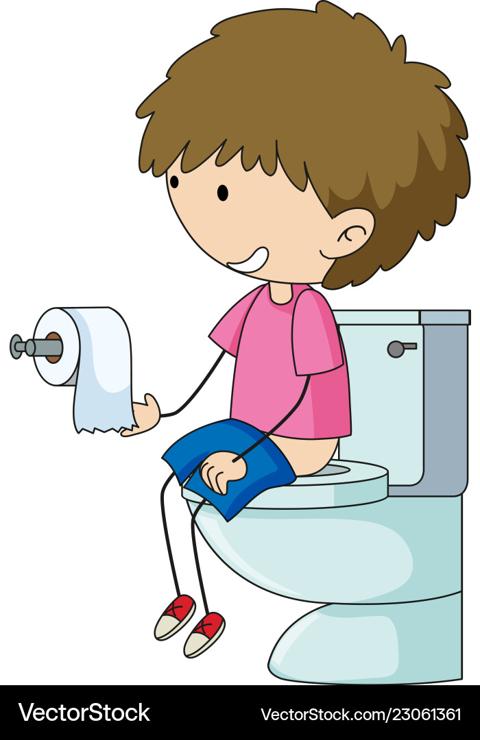 Boy Using Toilet - Cartoon Drawing Royalty Free Vector Image