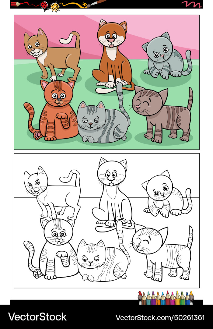 Cartoon cats and kittens characters group Vector Image