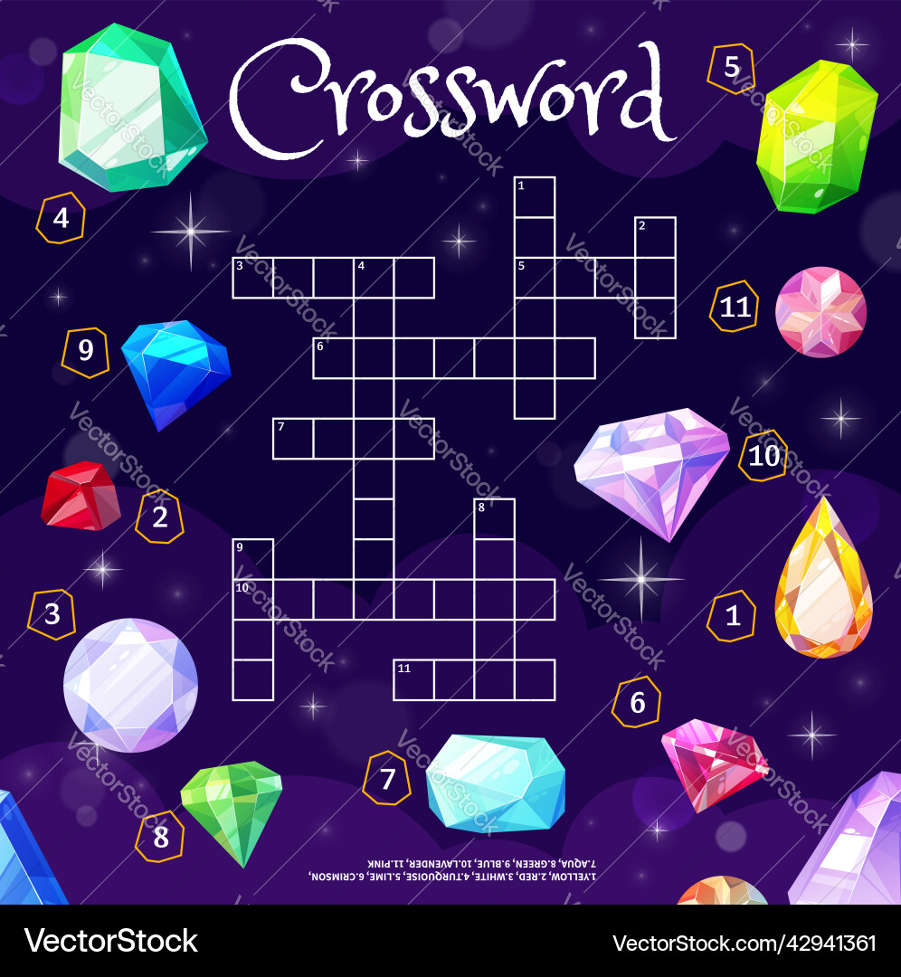 Gem jewel and crystals crossword grid worksheet Vector Image