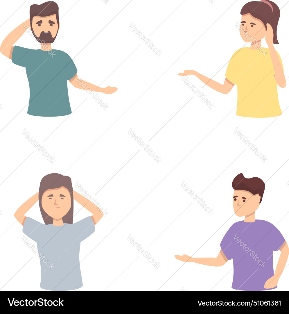 Memory loss icons set cartoon problem Royalty Free Vector