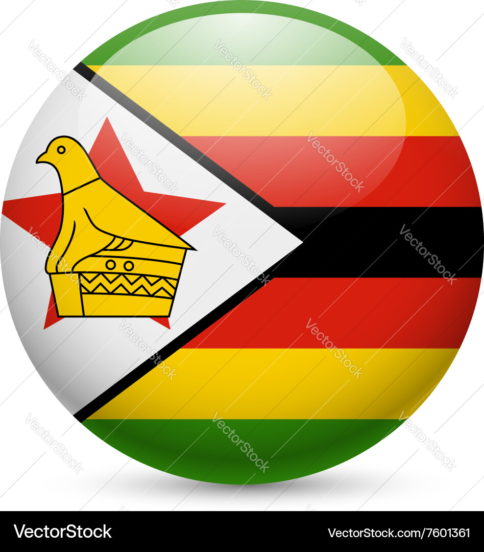 Round glossy icon of zimbabwe Royalty Free Vector Image