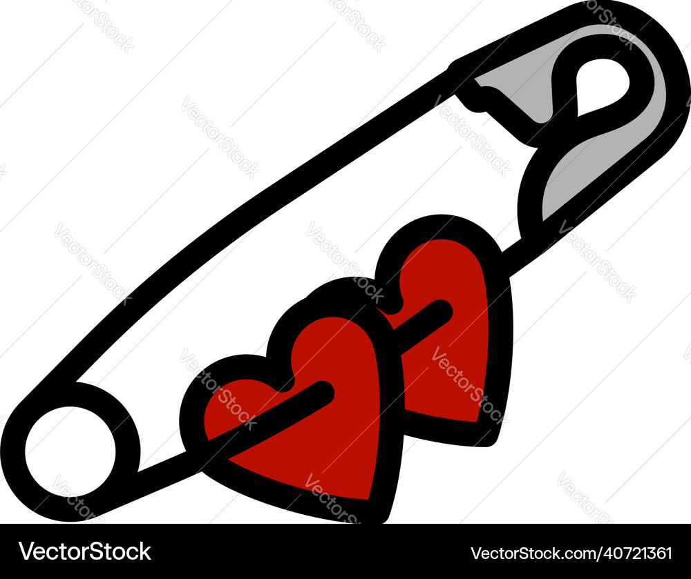 Two valentines heart with pin icon Royalty Free Vector Image