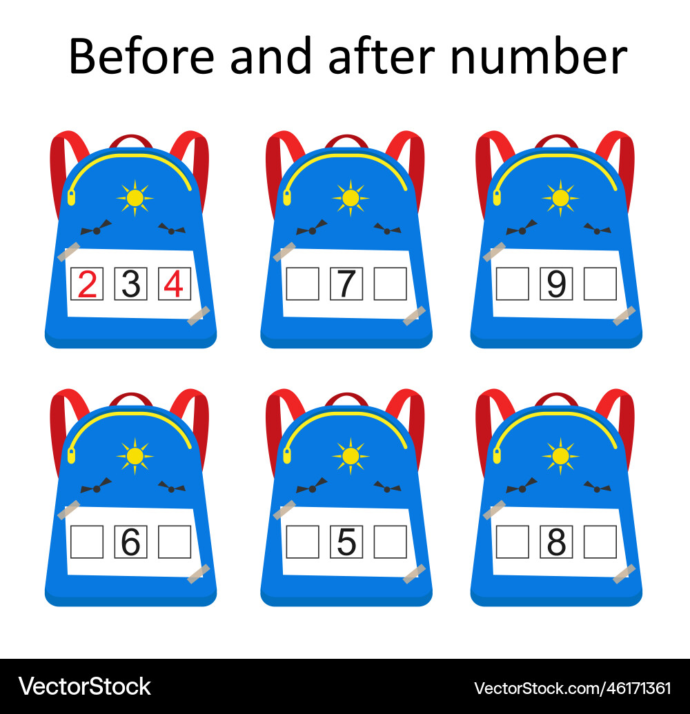 What comes before and after math worksheets Vector Image
