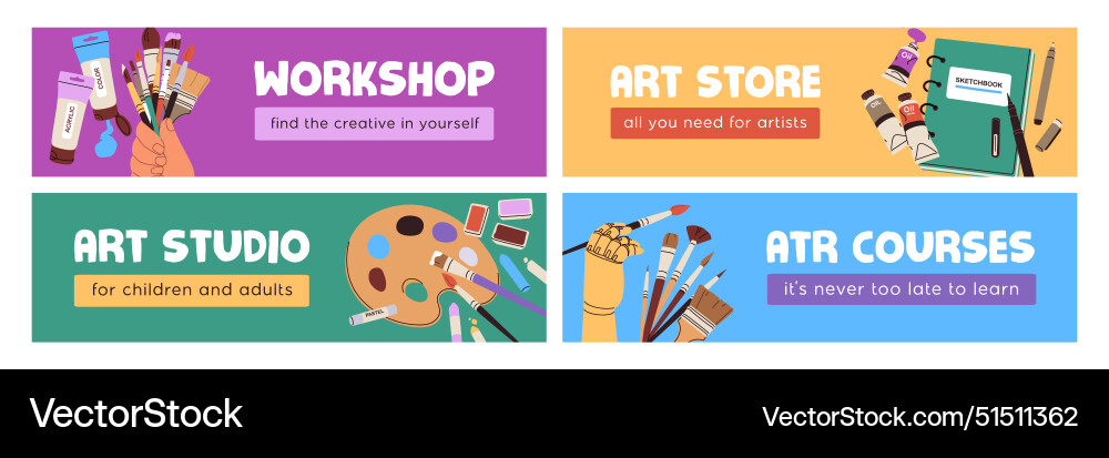 Art studio artist store web banner designs set Vector Image