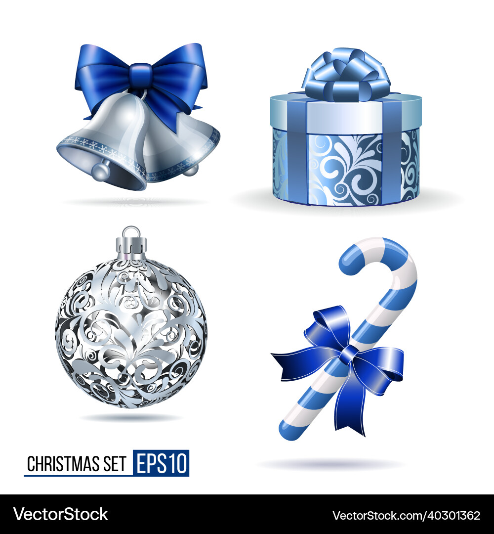 Bells gift box candycane and christmas ball Vector Image