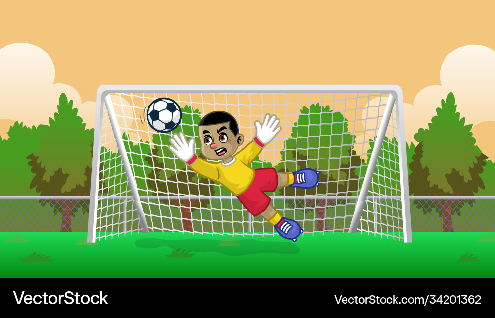 Cartoon soccer goalkeeper on field Royalty Free Vector Image