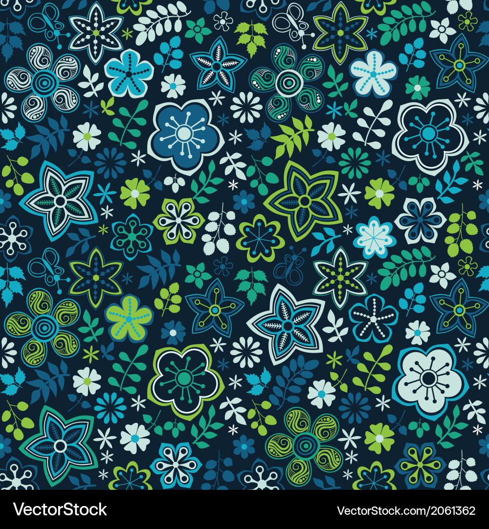 Colorful floral seamless pattern in cartoon style Vector Image