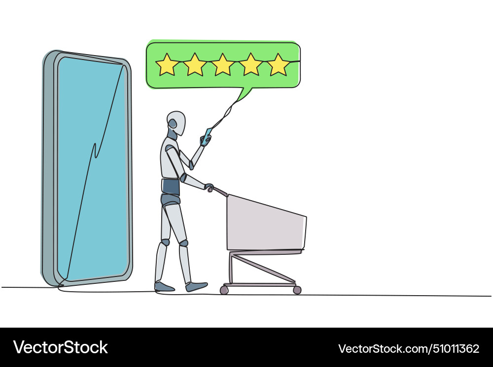 Continuous one line drawing robot walked out Vector Image