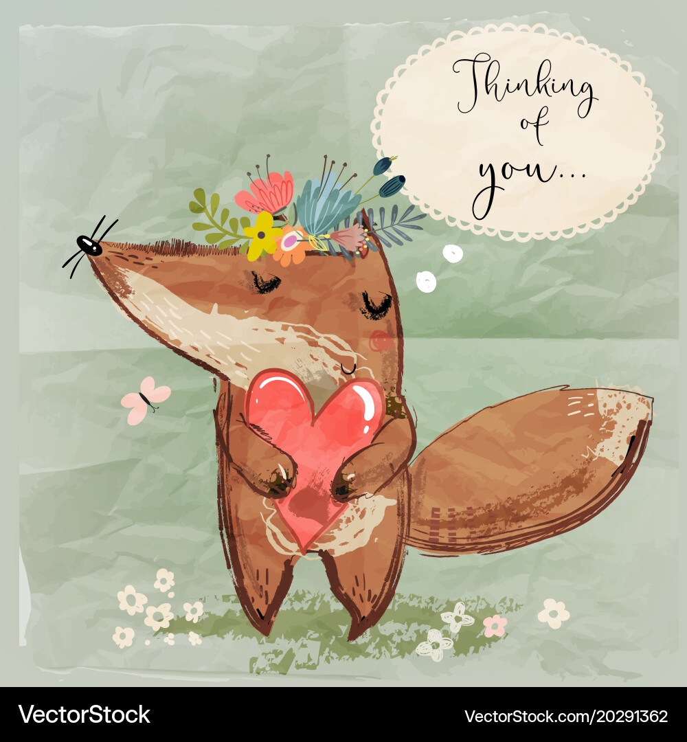 Cute fox with heart Royalty Free Vector Image - VectorStock