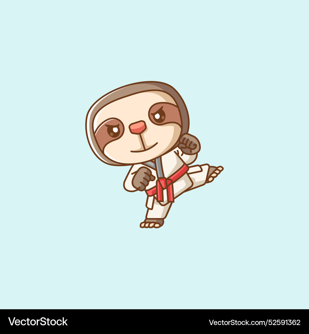 Cute sloth karate training martial art kawaii Vector Image