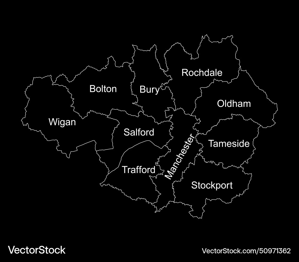 Greater manchester map line contour Royalty Free Vector