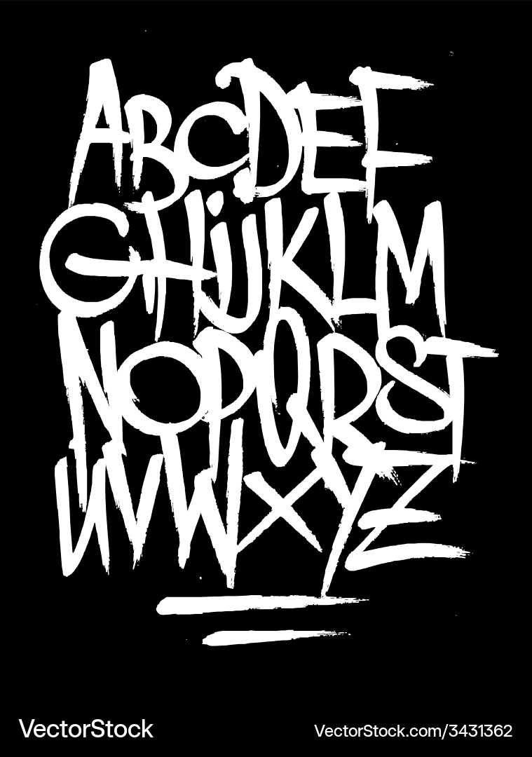Hand style graffiti font alphabet Royalty Free Vector Image