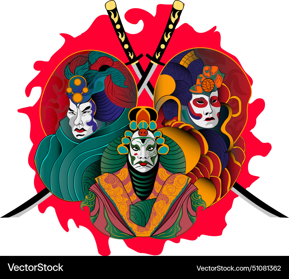 Japanese samurai kabuki actors Royalty Free Vector Image