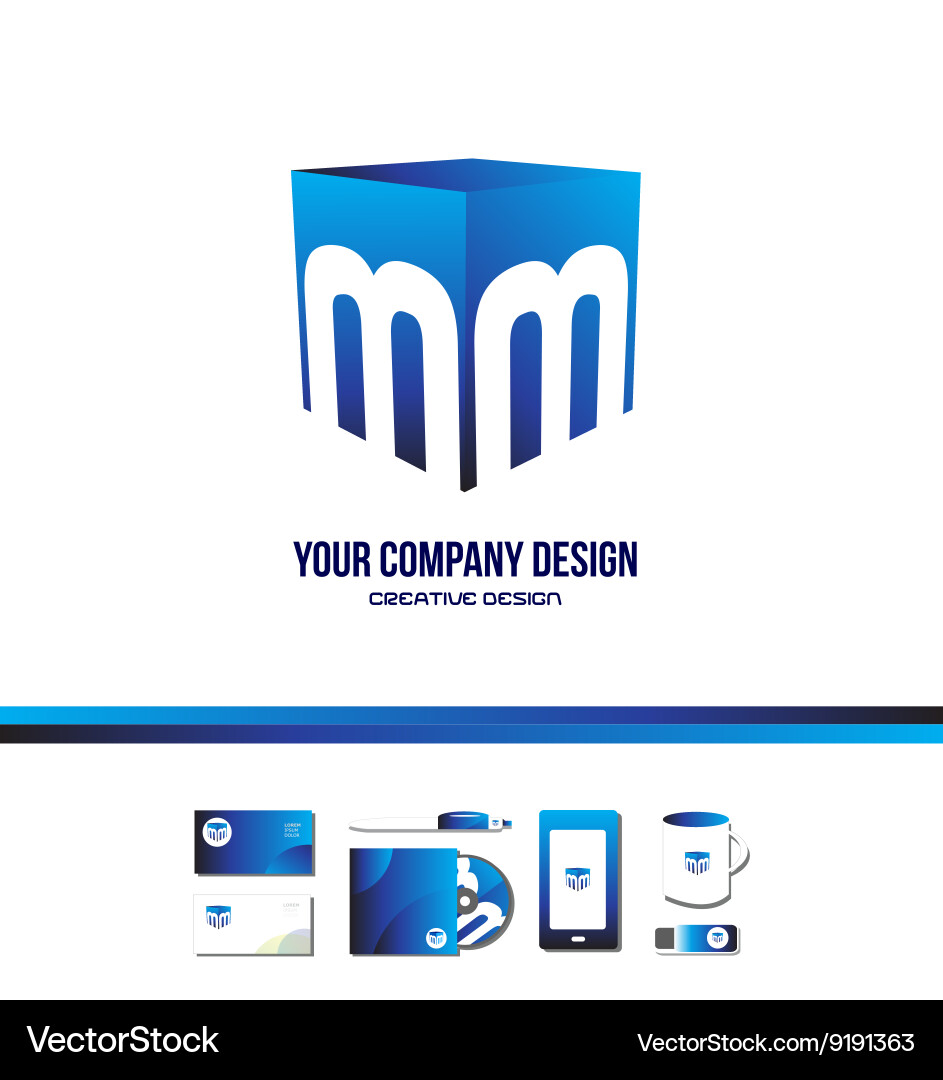 Alphabet letter m cube blue logo icon 3d Vector Image