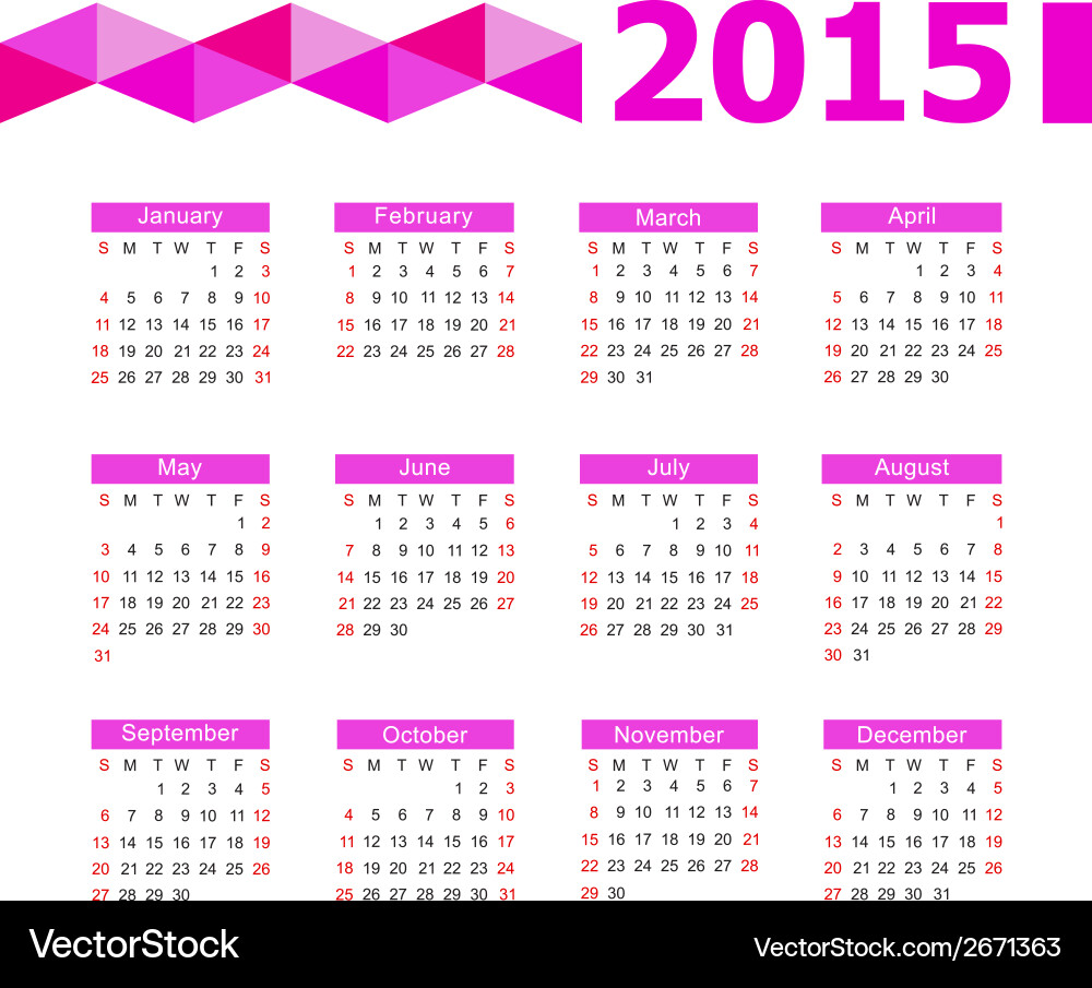 Calendar 2015 Royalty Free Vector Image - VectorStock
