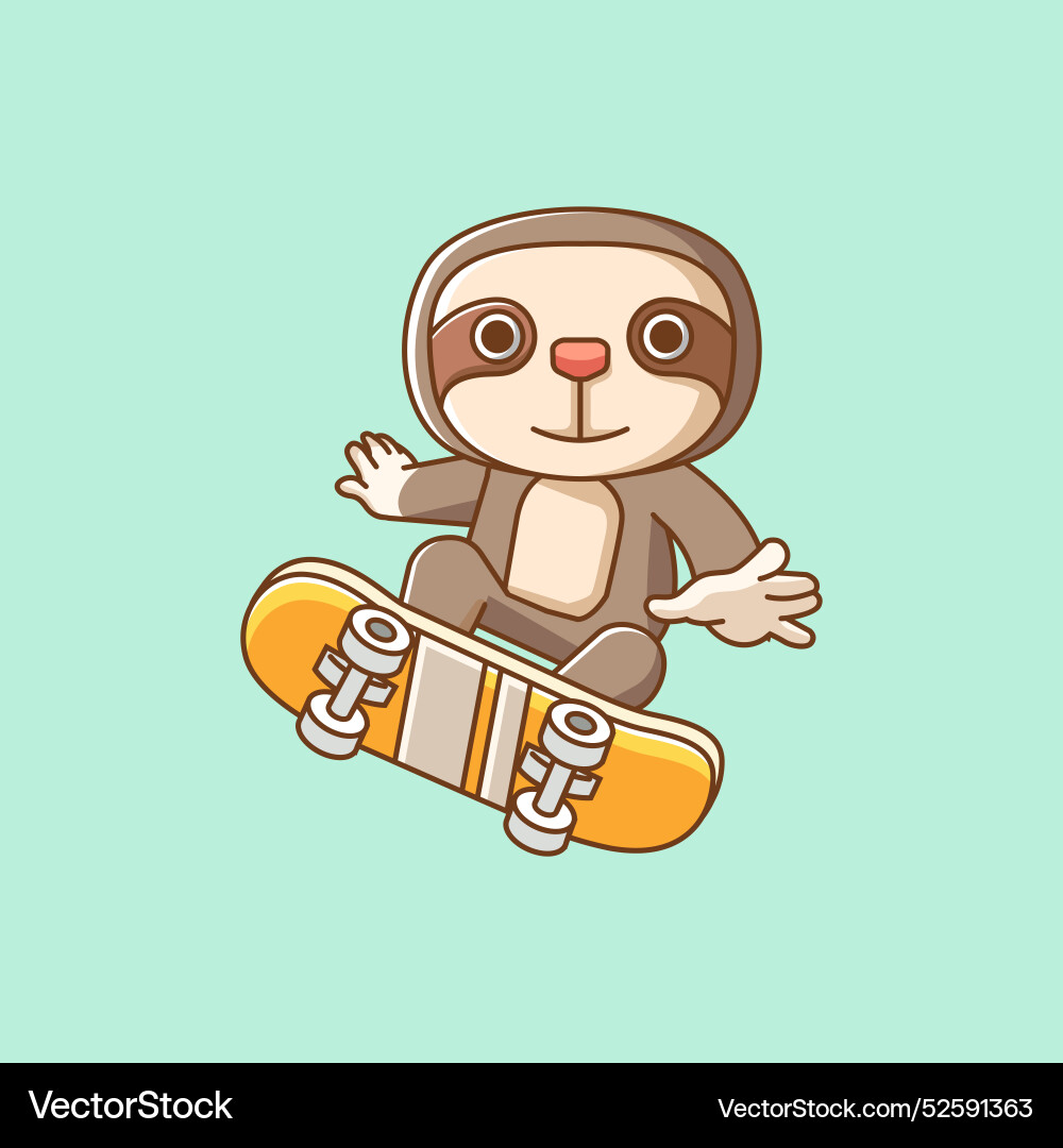 Cute sloth playing skateboard animal kawaii chibi Vector Image