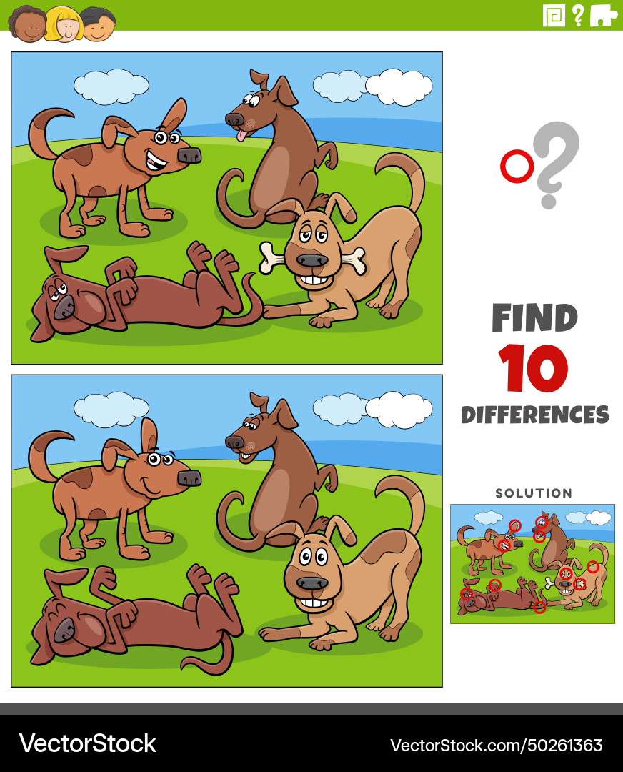 Differences activity with cartoon dogs animal Vector Image