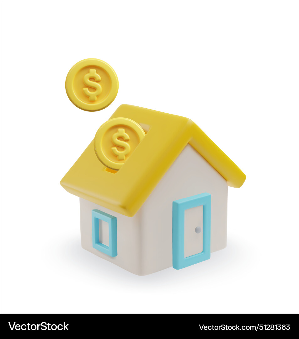 Dollar coin falling into house 3d real Royalty Free Vector