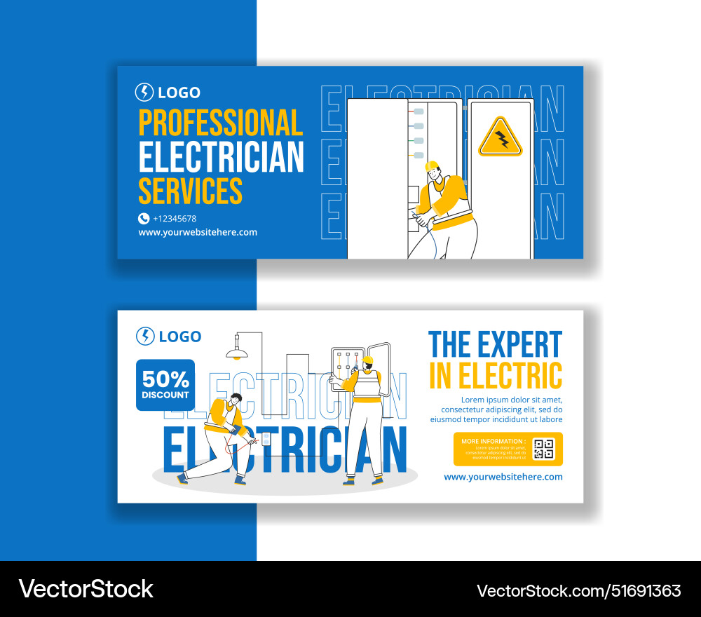 Electrician services horizontal banner flat Vector Image