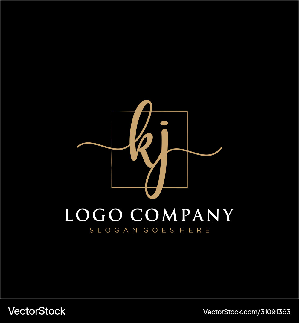 Kj initial handwriting logo with rectangle Vector Image