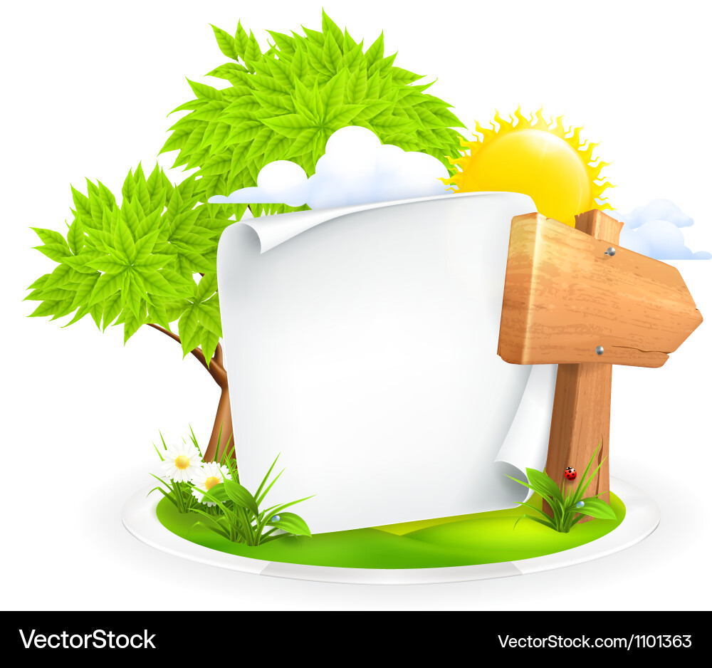 Spring landscape with a wooden pointer Royalty Free Vector