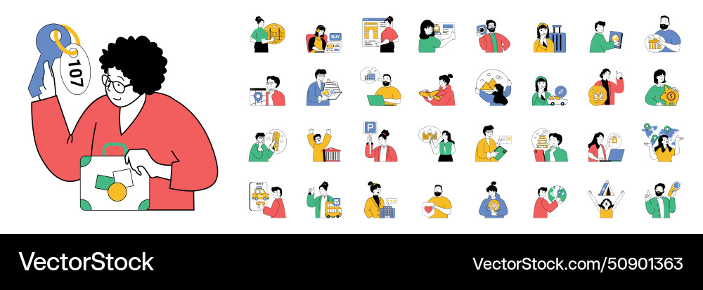 Travel concept with character situations mega set Vector Image