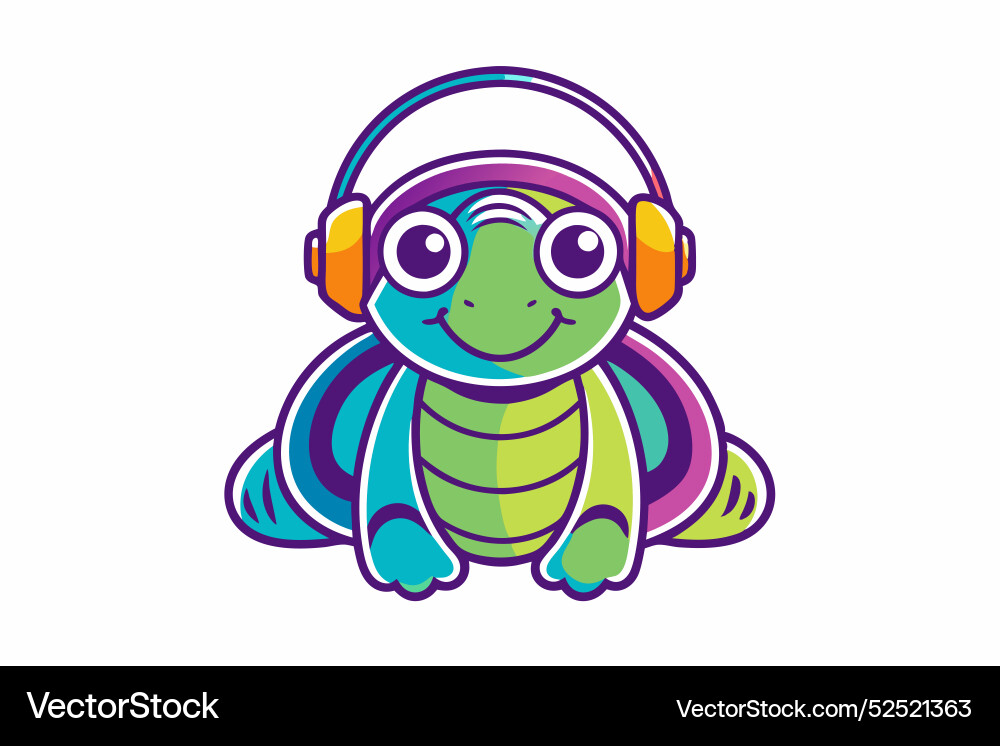 Turtle listing music with headphone h Royalty Free Vector