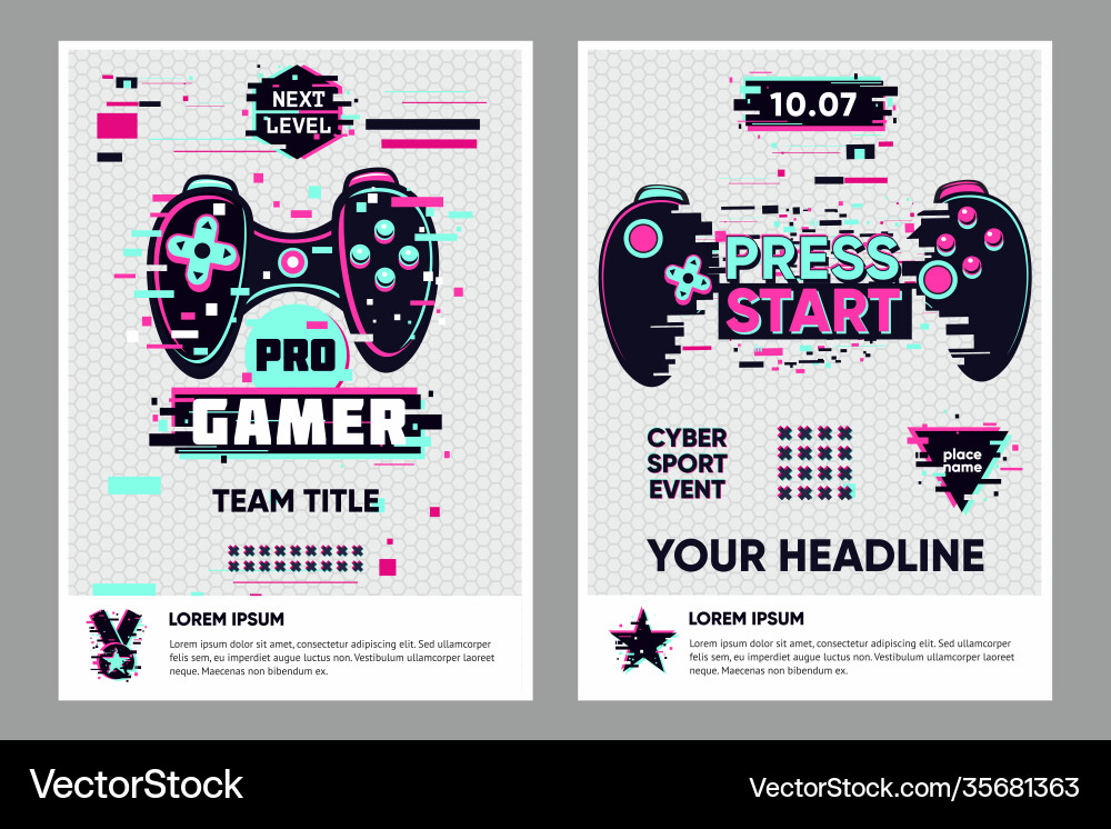 Video game posters set gamer competition banners Vector Image