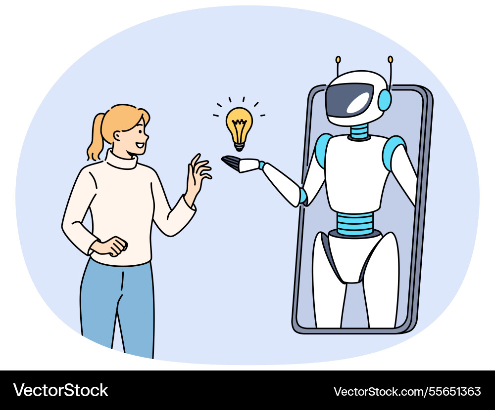 Woman communicates with ai chat bots on phone Vector Image