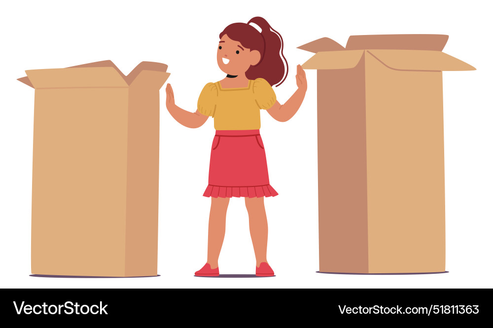 Young girl character standing between two large Vector Image