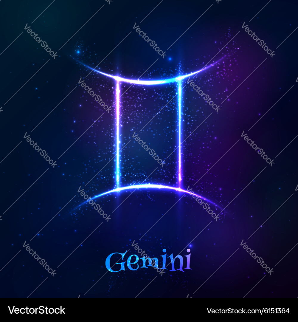 Blue shining cosmic neon zodiac gemini symbol Vector Image