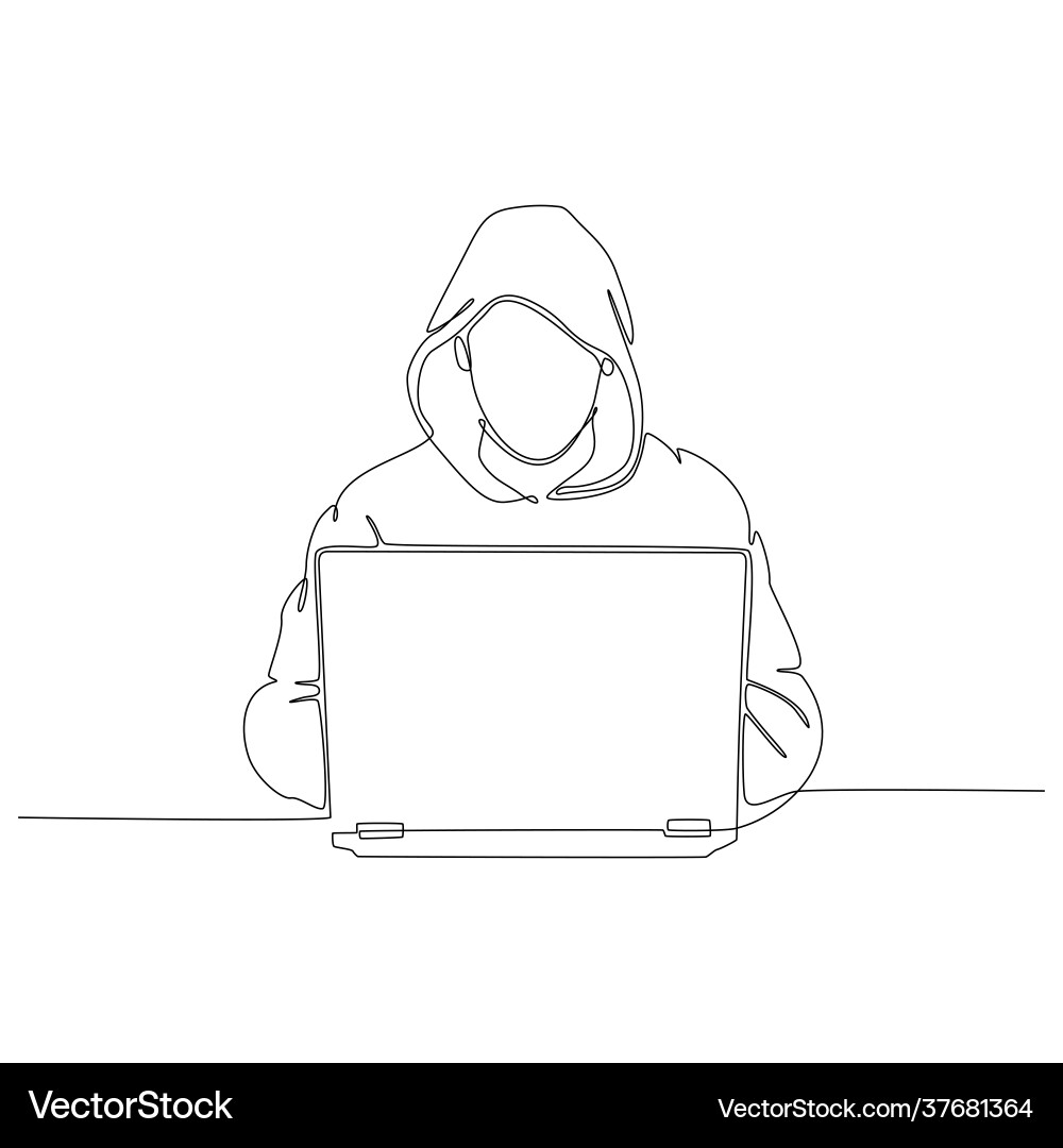 Continuous line drawing male hacker Royalty Free Vector