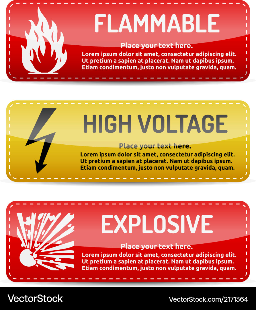 Flammable high voltage explosive - danger sign set