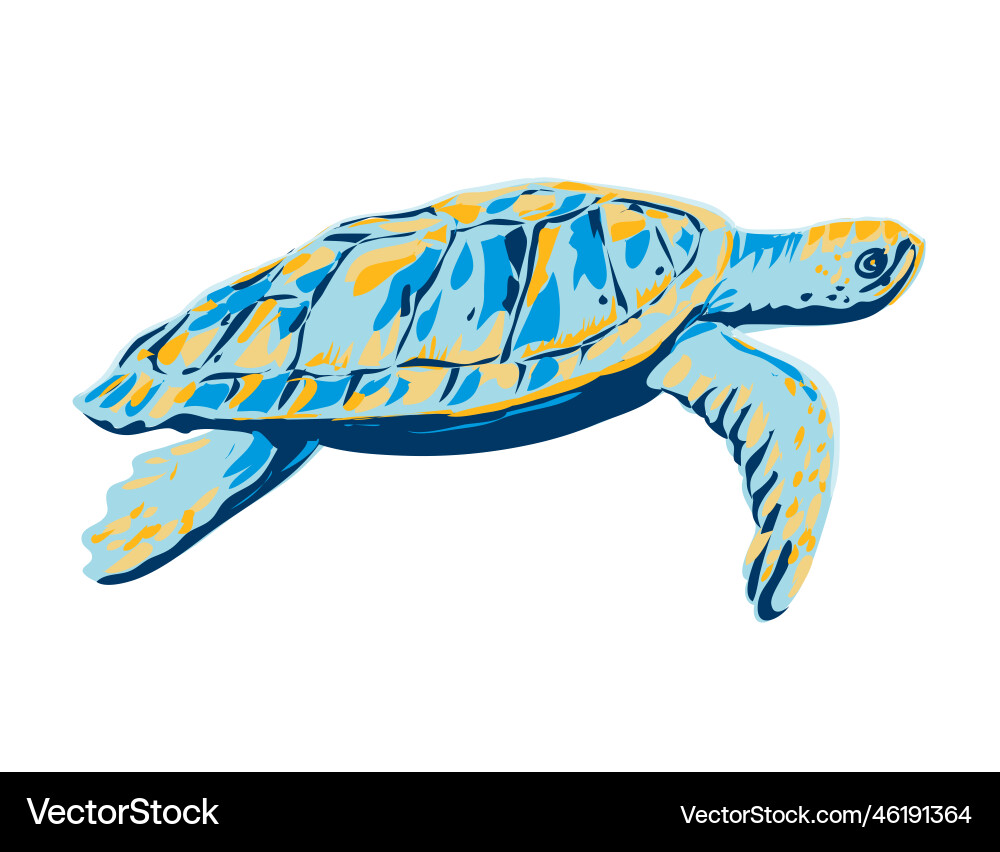 Loggerhead sea turtle side view wpa poster art Vector Image