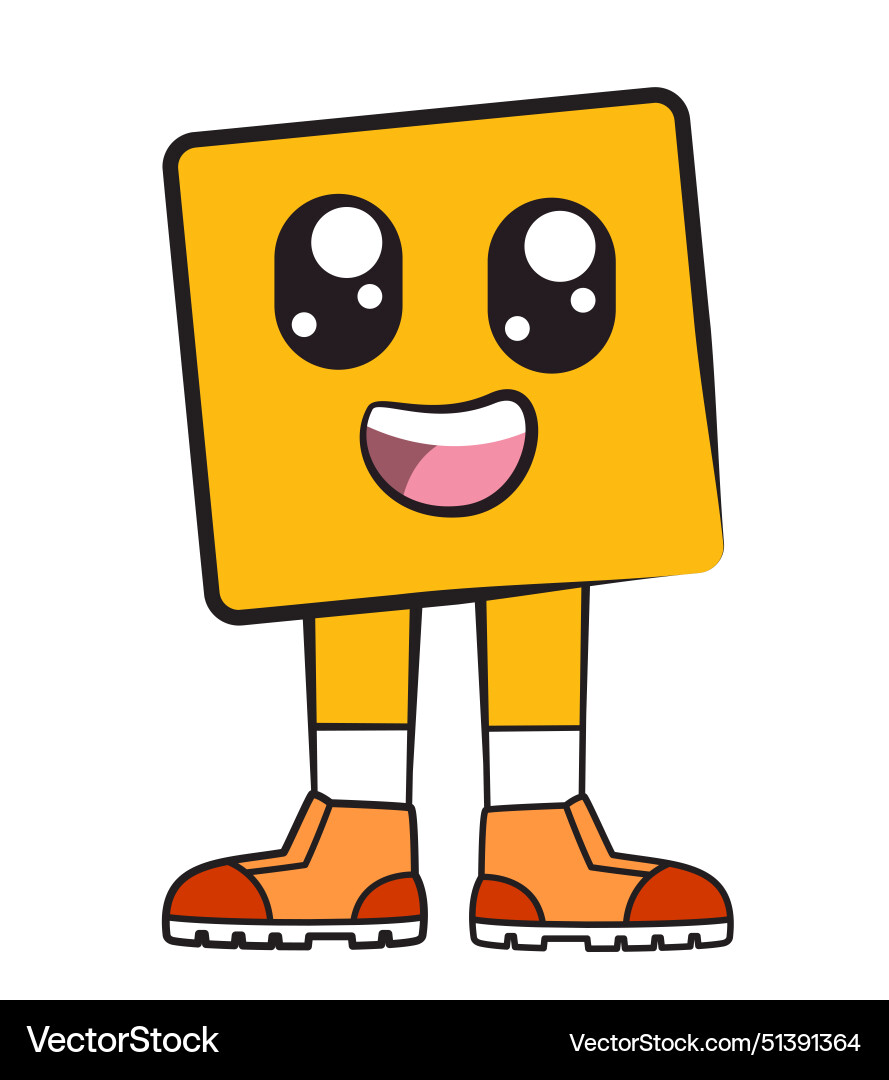 Square geometry character smile with two legs foot