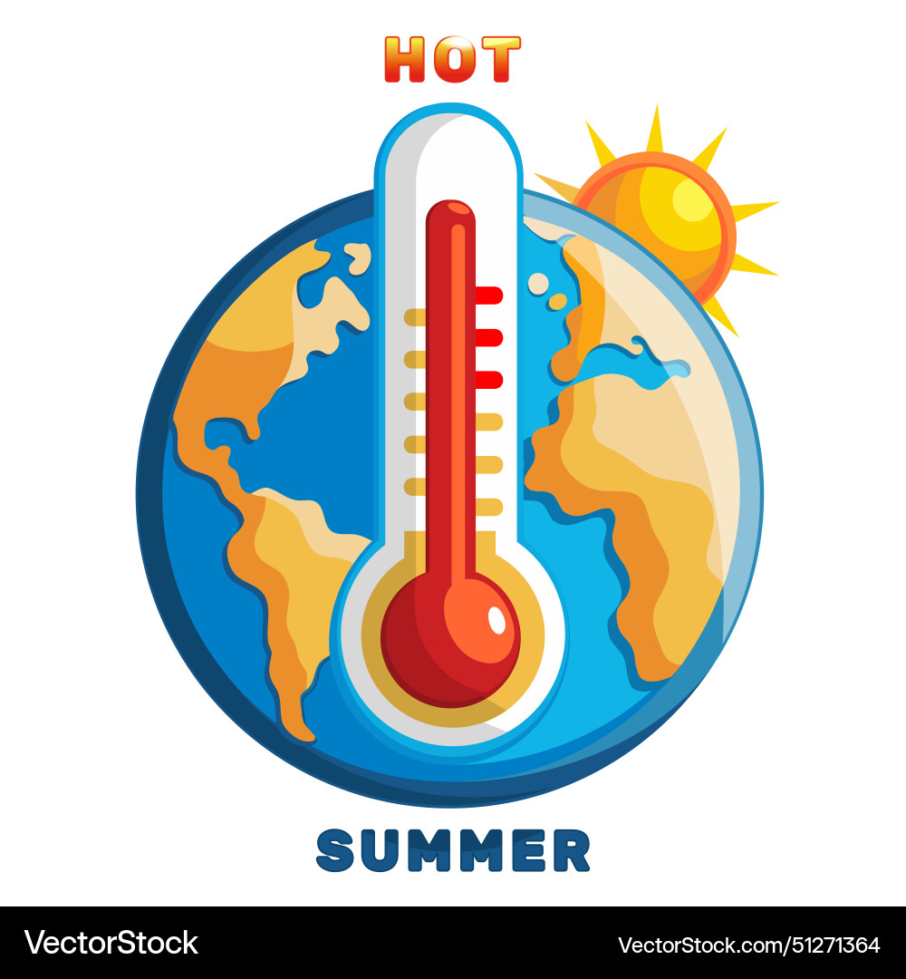 Thermometer shows high temperature against Vector Image