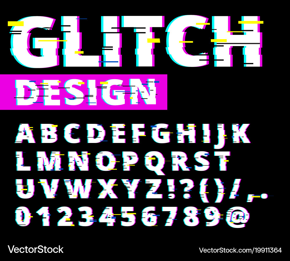 Trendy style distorted glitch typeface letters Vector Image