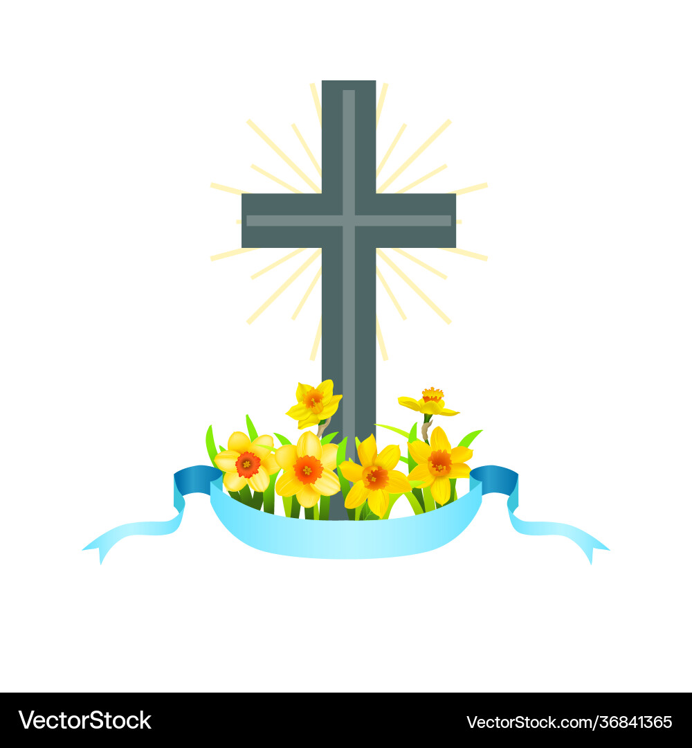 Easter cross with spring flowers Royalty Free Vector Image