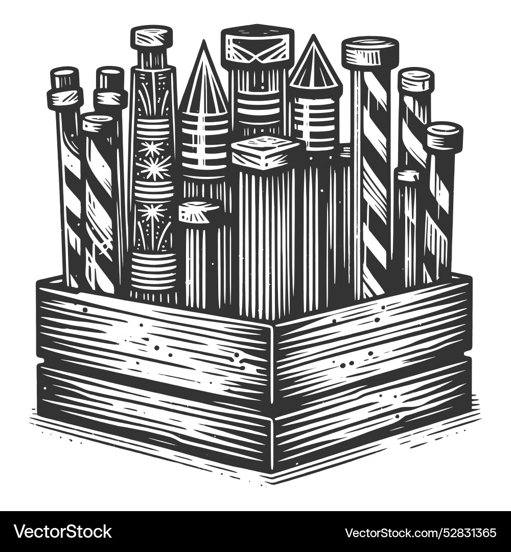 Fireworks in wooden box Royalty Free Vector Image